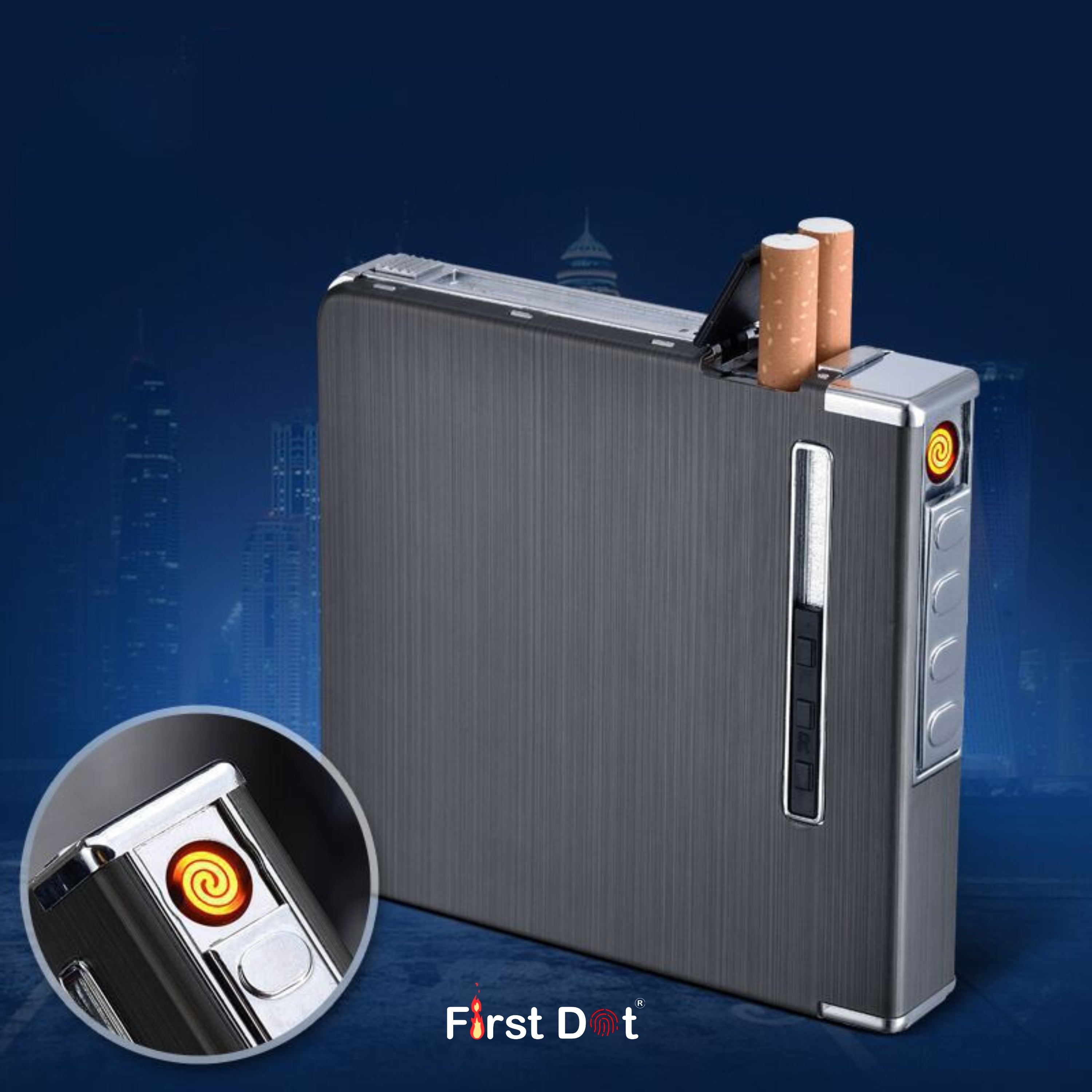 Cigarette Case with Lighter for Men & Women | Metal Case – First Dot