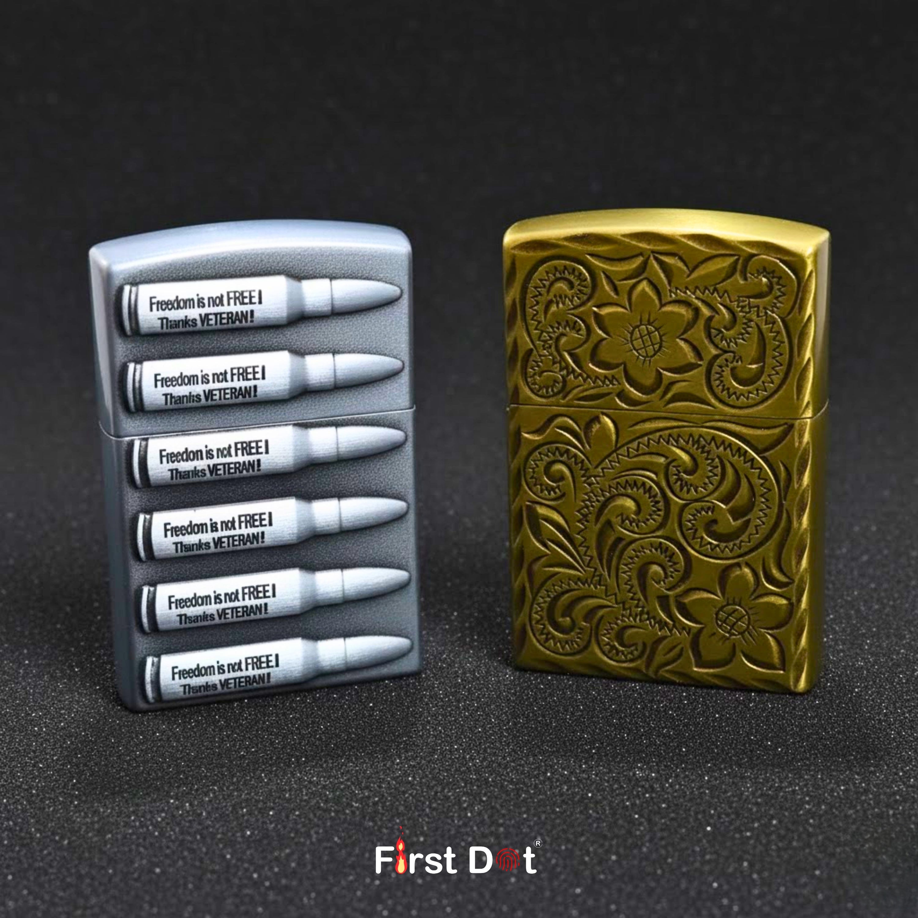 (Pack of 2) Classic Metal Gas Lighter Combo – First Dot